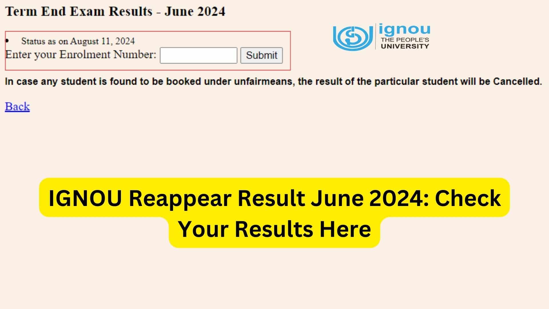 IGNOU Reappear Result June 2024: Check Your Results Here