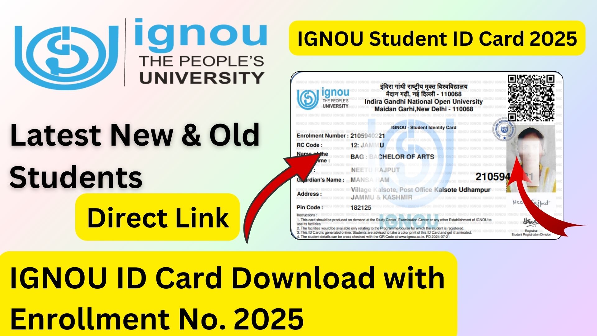 IGNOU ID Card Download with Enrollment No. 2025