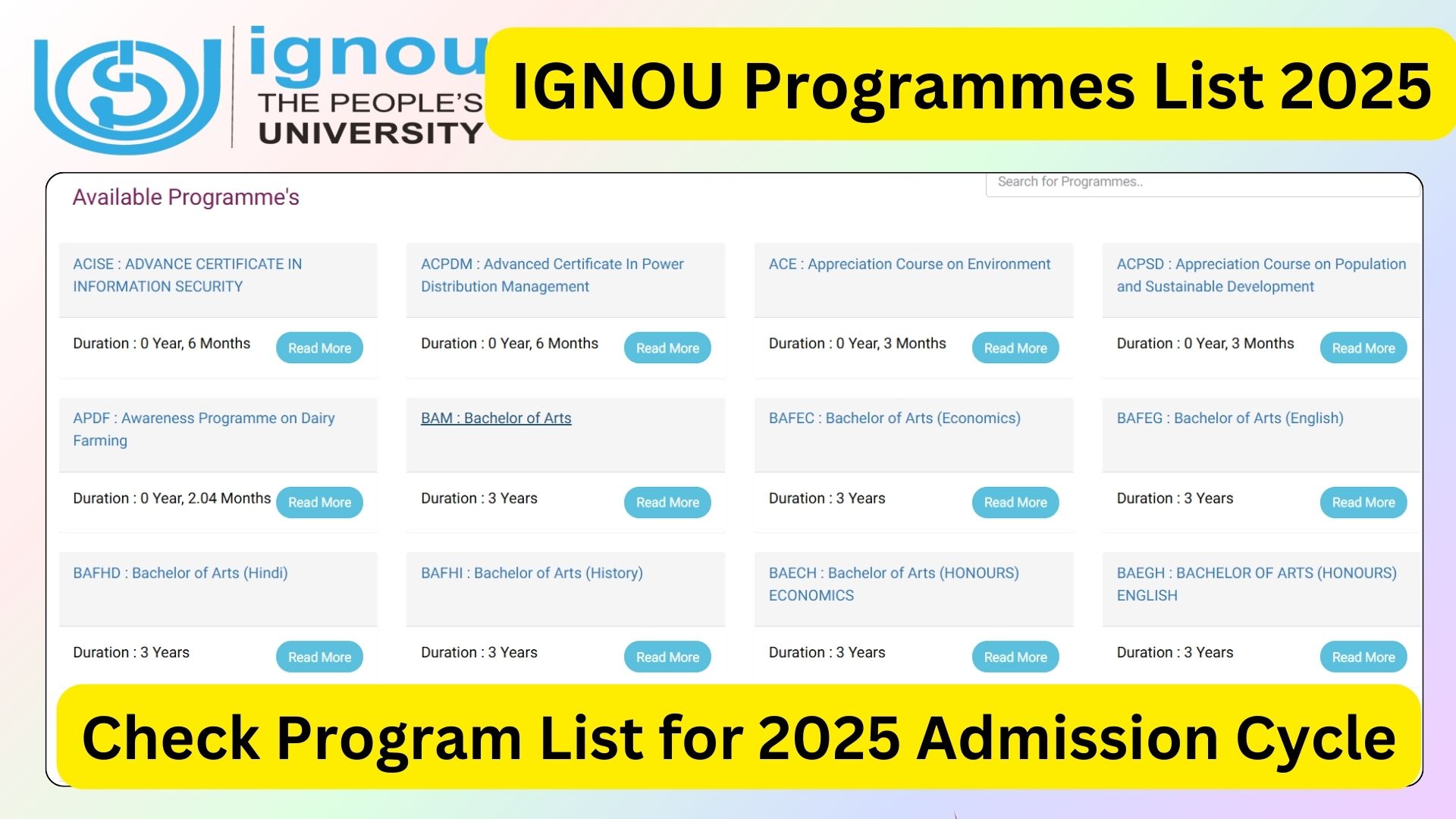 IGNOU Programmes List 2025: Comprehensive Guide to Courses Offered