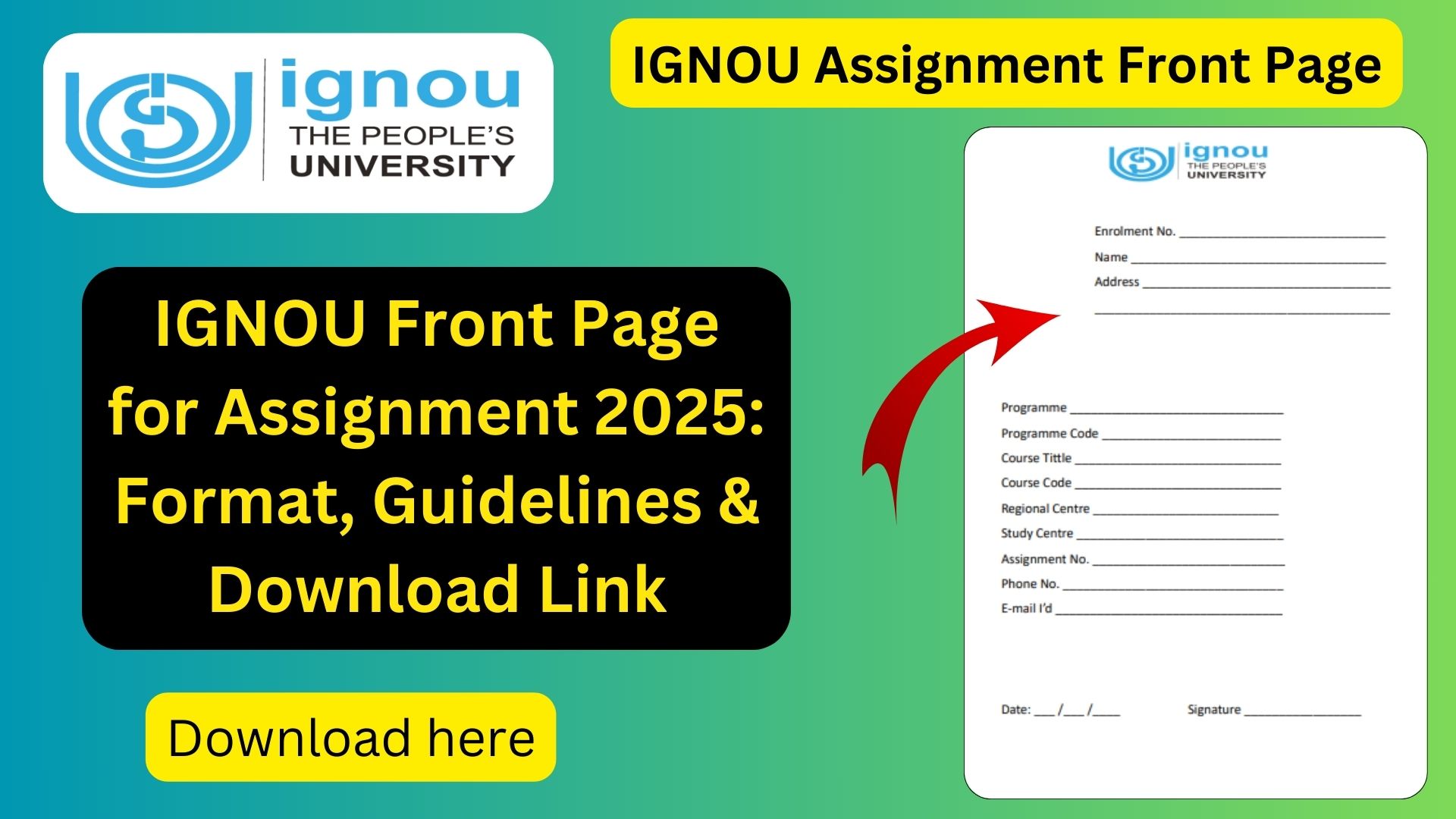 IGNOU Front Page for Assignment 2025: Format, Guidelines & Download Link