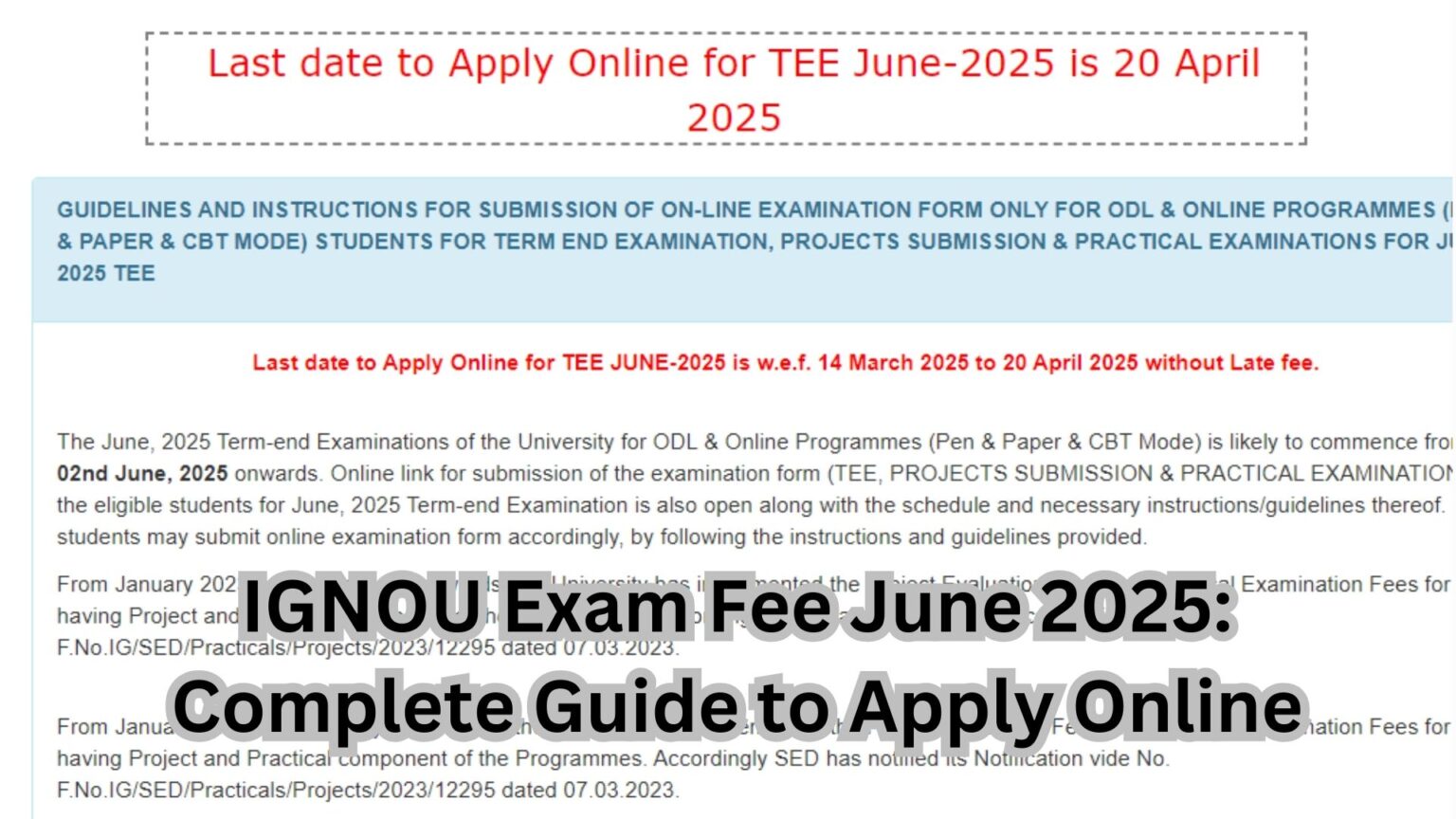 IGNOU Exam Fee June 2025: Complete Guide to Apply Online
