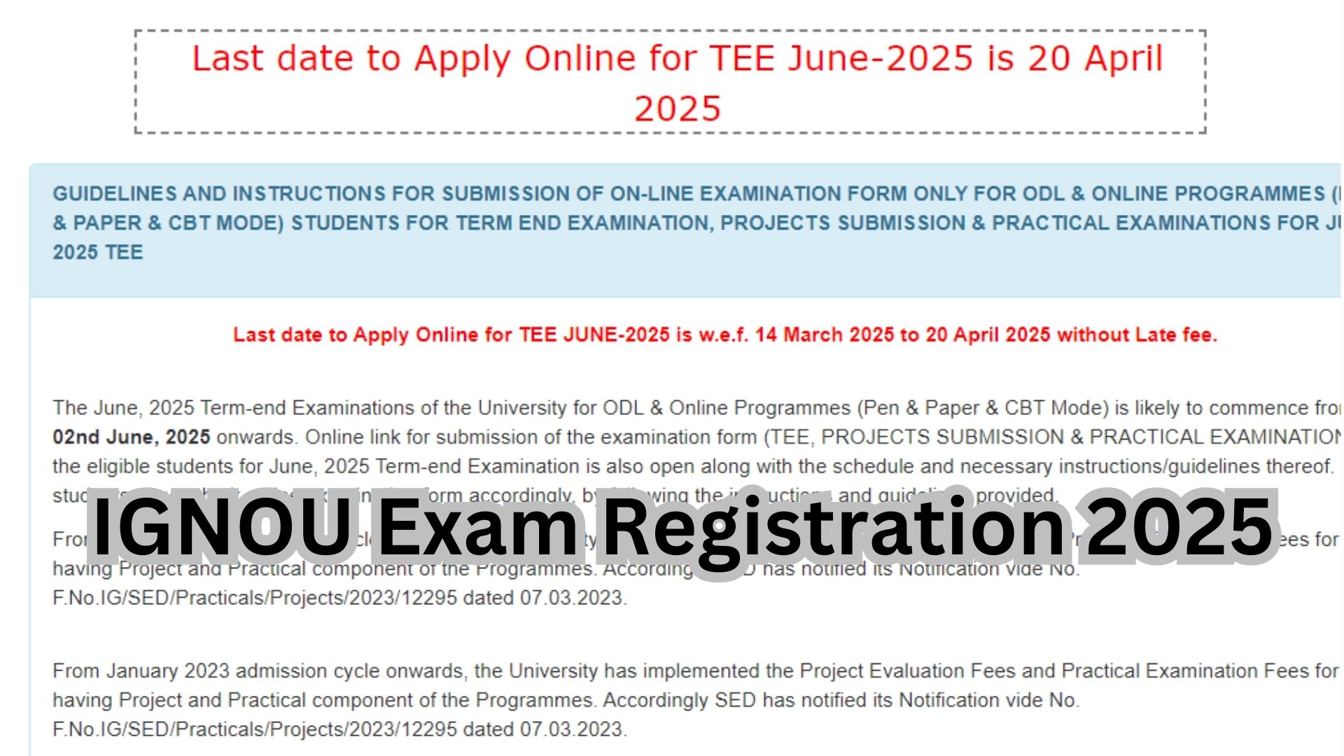IGNOU Exam Registration 2025: Apply before the deadline