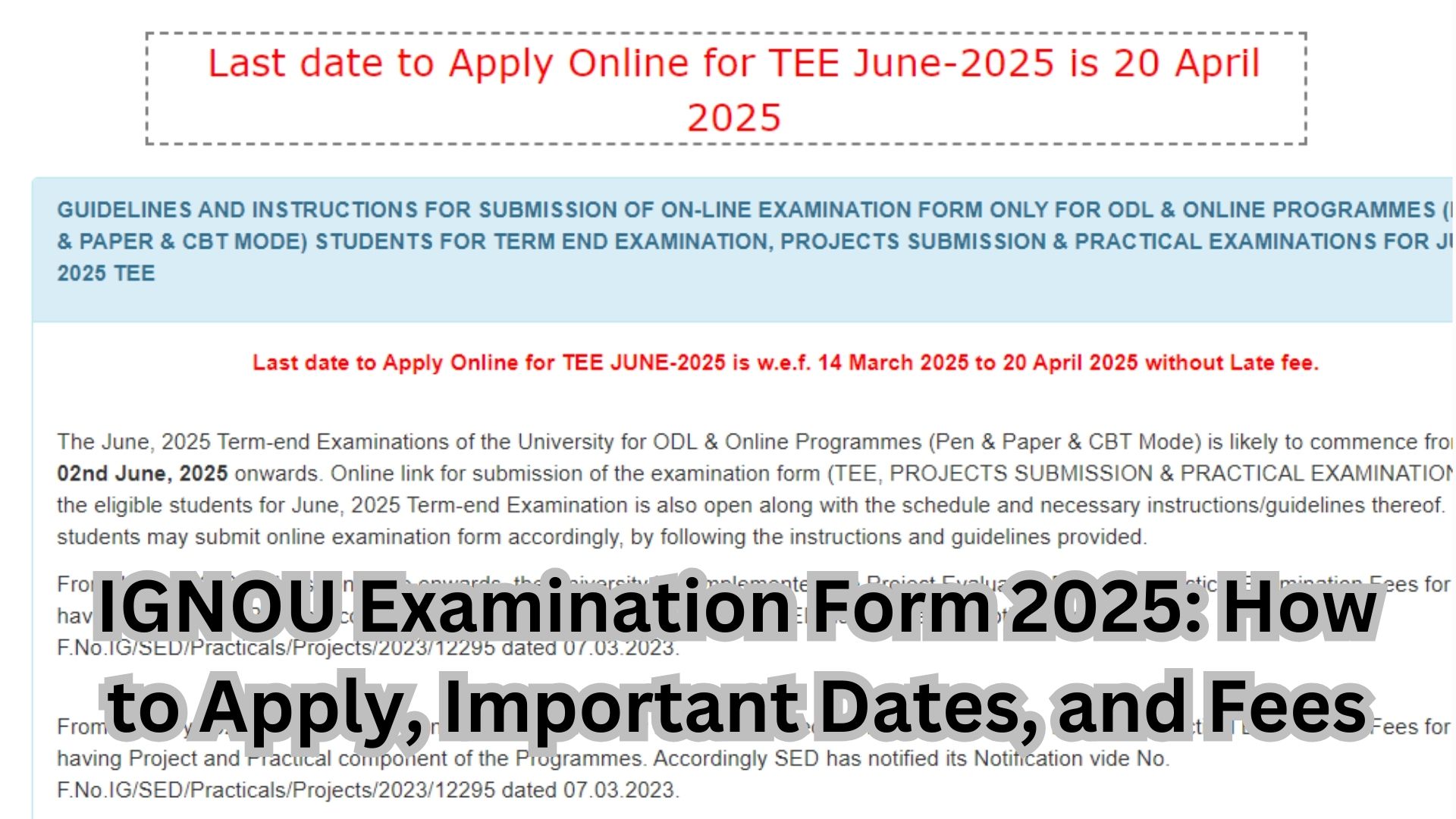 IGNOU Examination Form 2025: How to Apply, Important Dates, and Fees