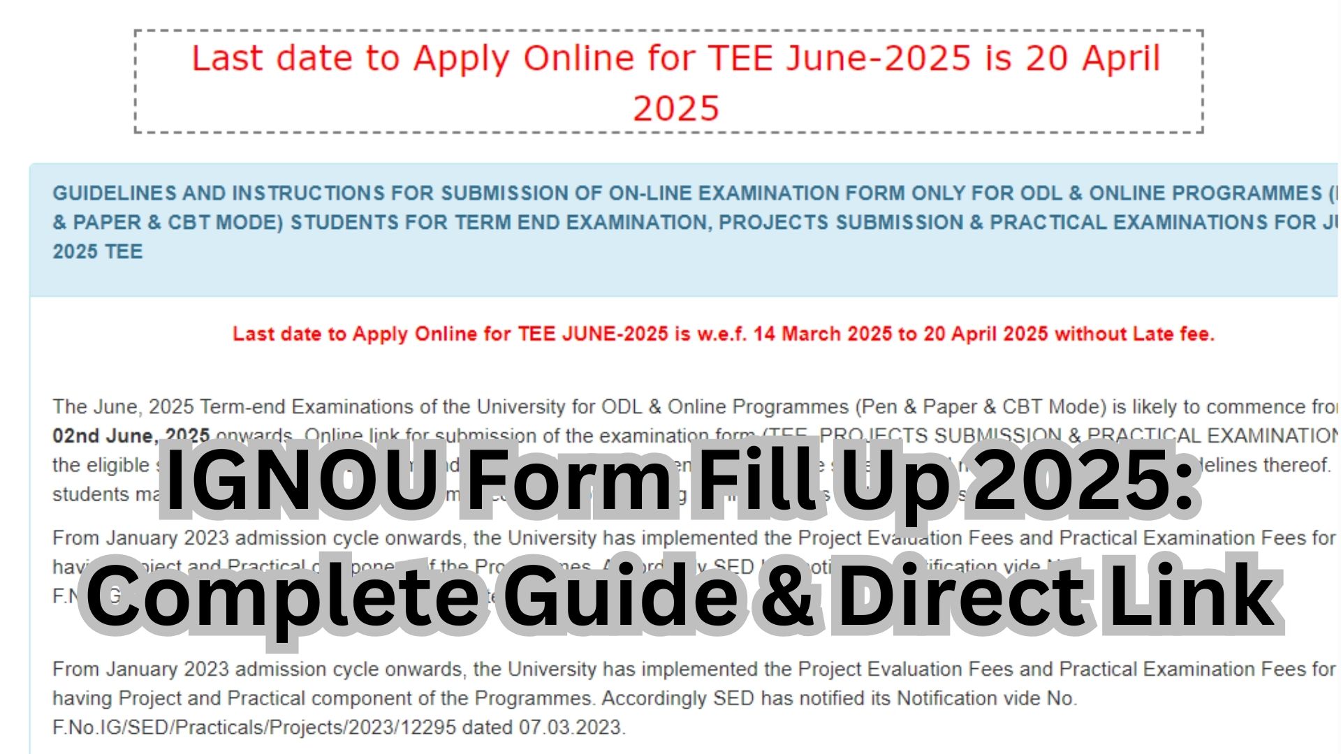 IGNOU Form Fill Up 2025: Complete Guide for June TEE