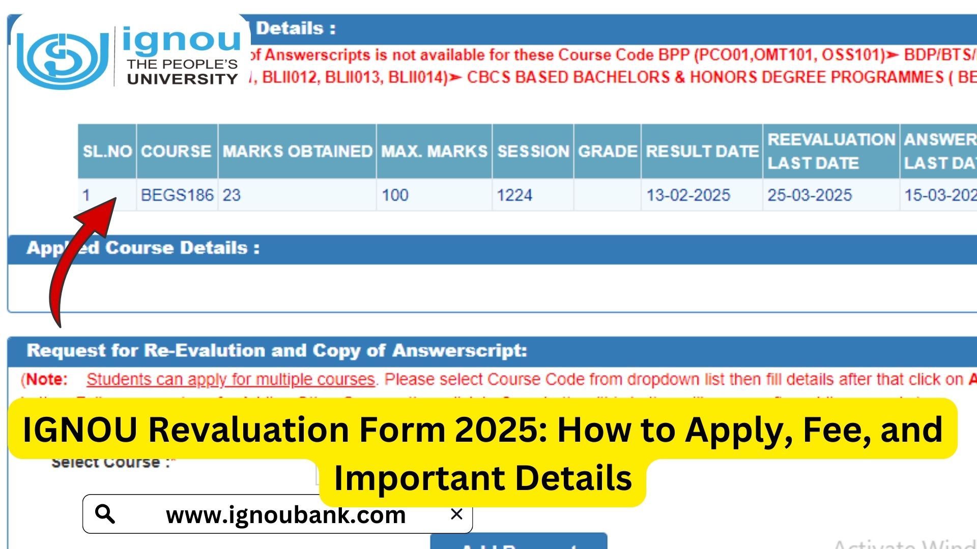 IGNOU Revaluation Form 2025: How to Apply, Fee, and Important Details
