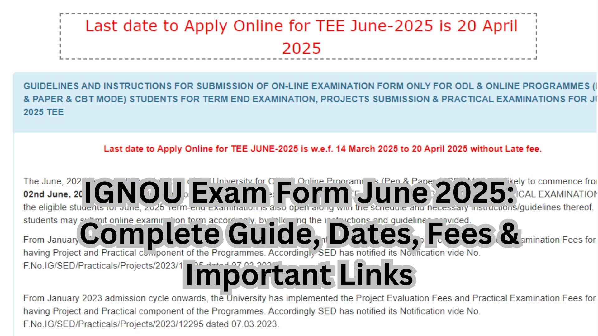 IGNOU Exam Form June 2025: Complete Guide, Dates, Fees & Important Links