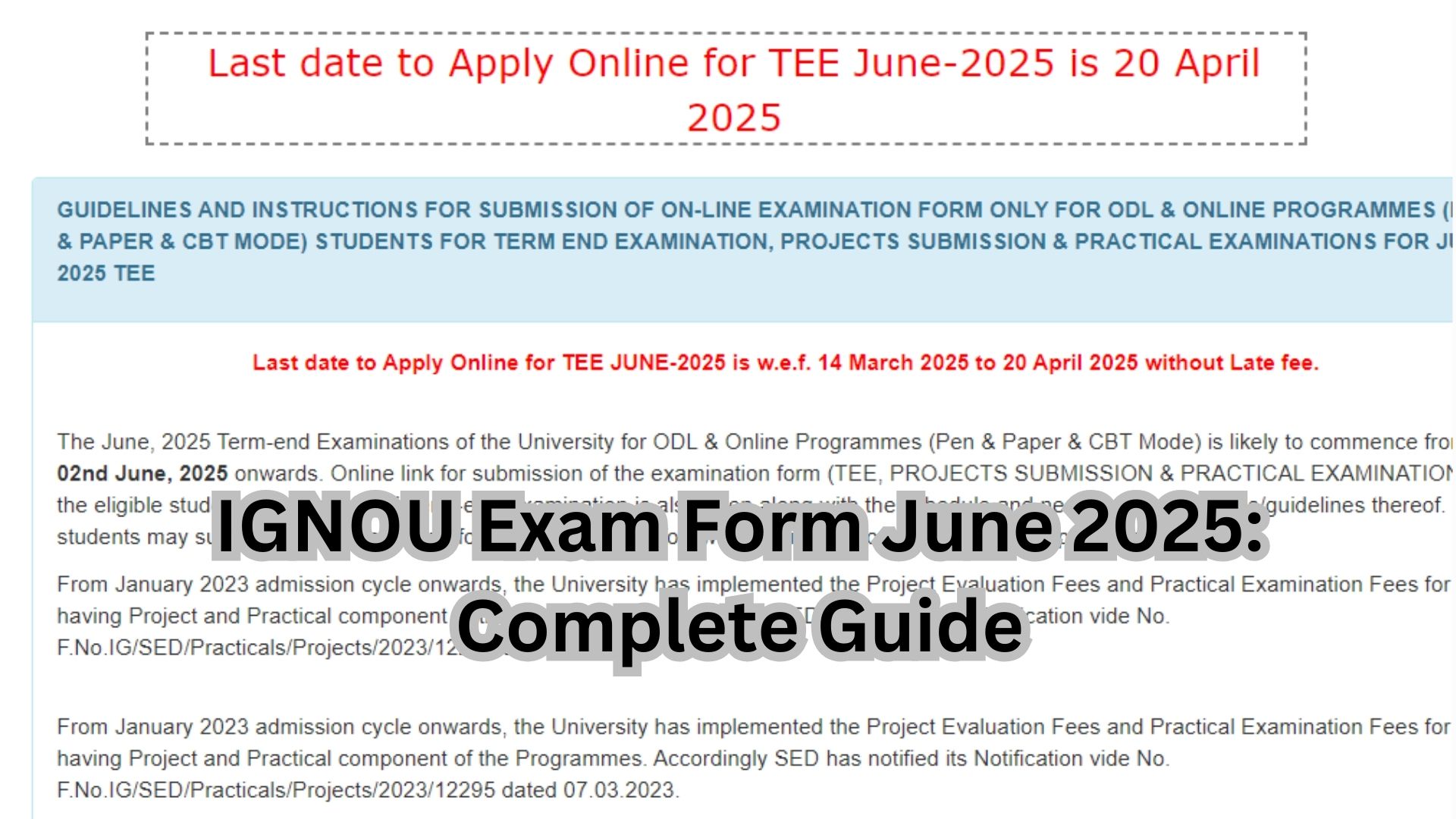 IGNOU Examination Form June 2025: Direct Link