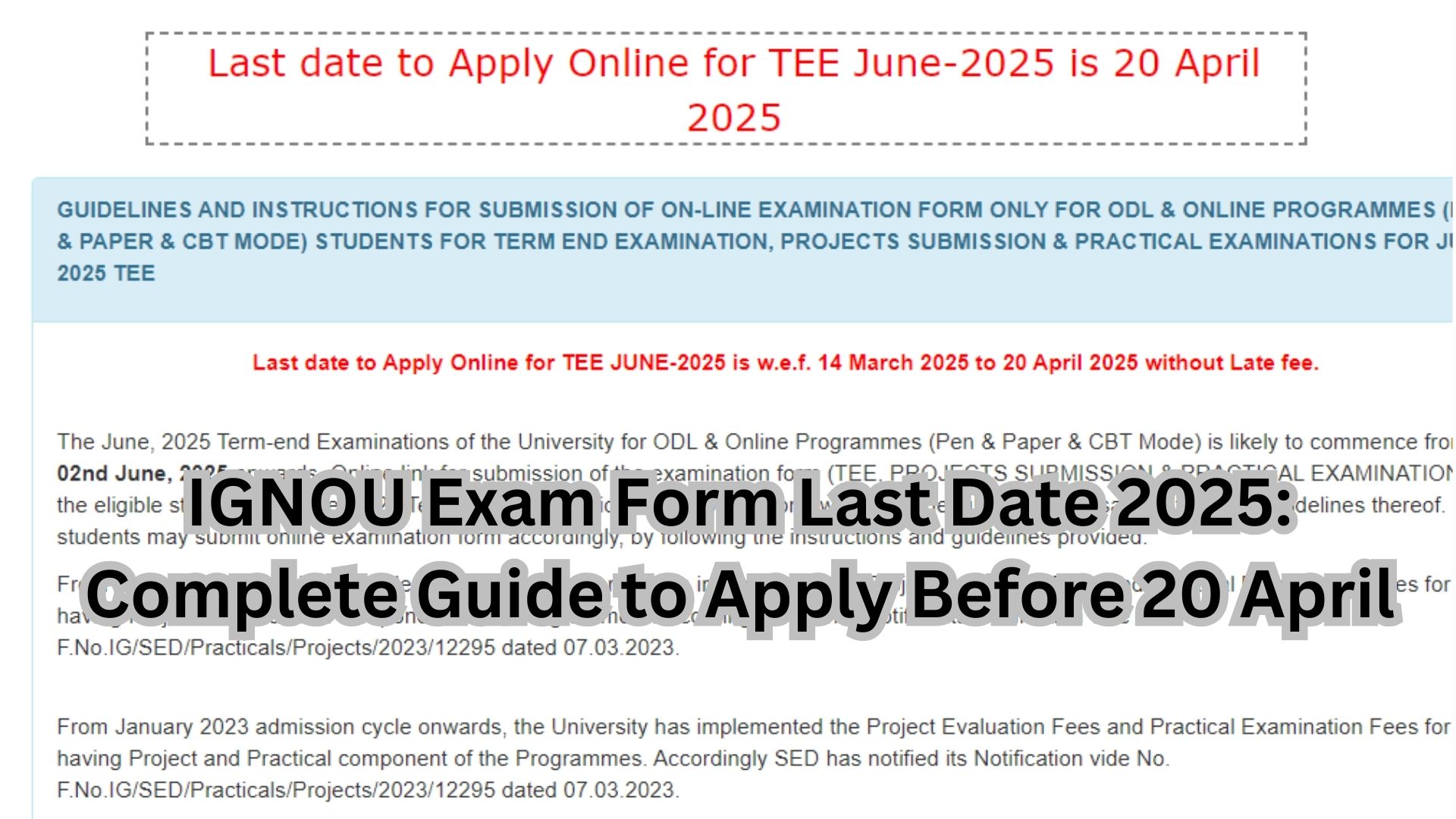 IGNOU Exam Form Last Date 2025: Complete Guide to Apply Before 20 April