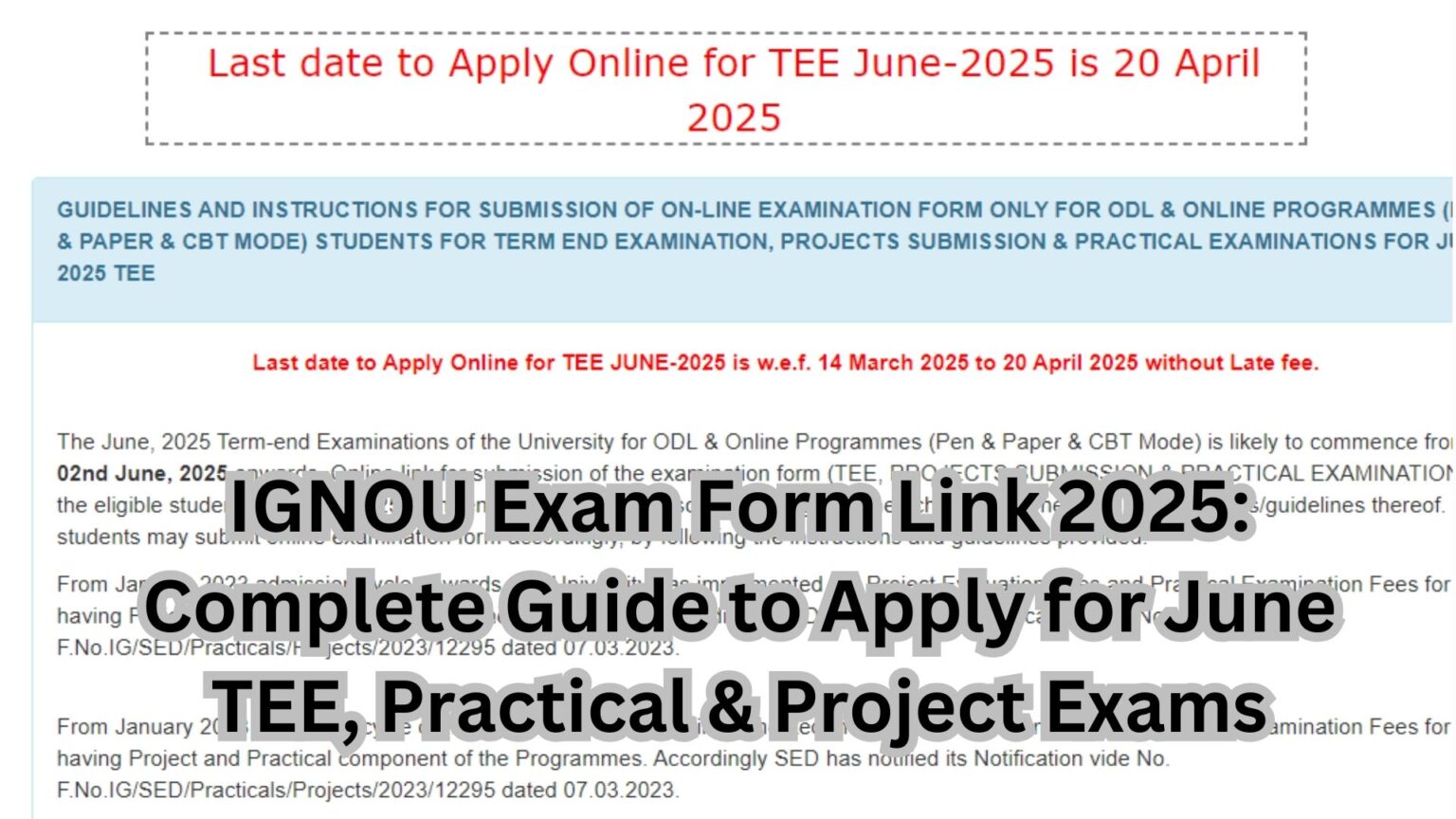 IGNOU Exam Form Link 2025: Complete Guide to Apply for June TEE, Practical & Project Exams