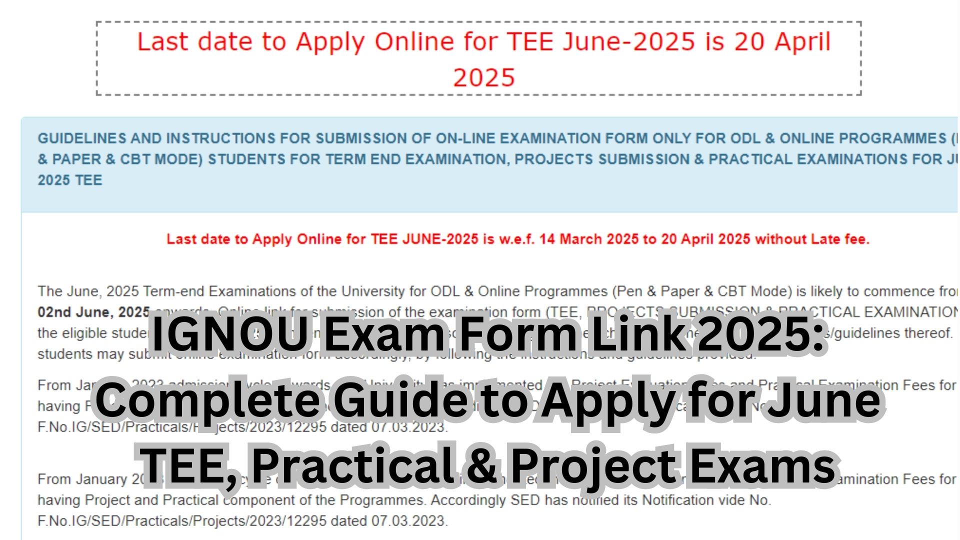 IGNOU Exam Form Link 2025: Complete Guide to Apply for June TEE, Practical & Project Exams