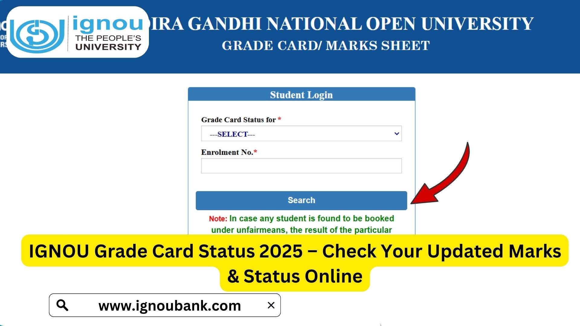 IGNOU Grade Card Status 2025 – Check Your Updated Marks & Status Online