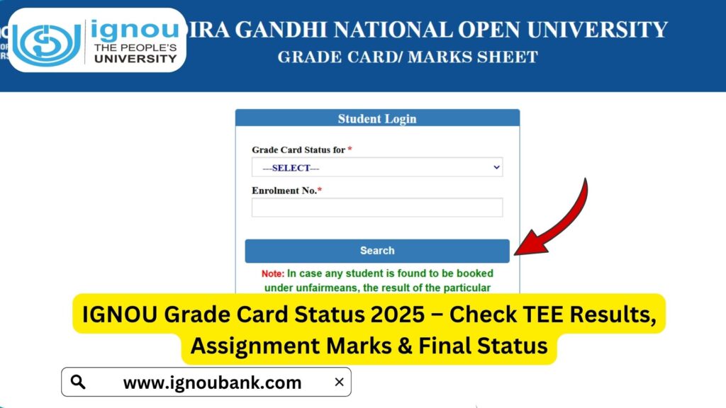 IGNOU Grade Card Status 2025 – Check TEE Results, Assignment Marks & Final Status
