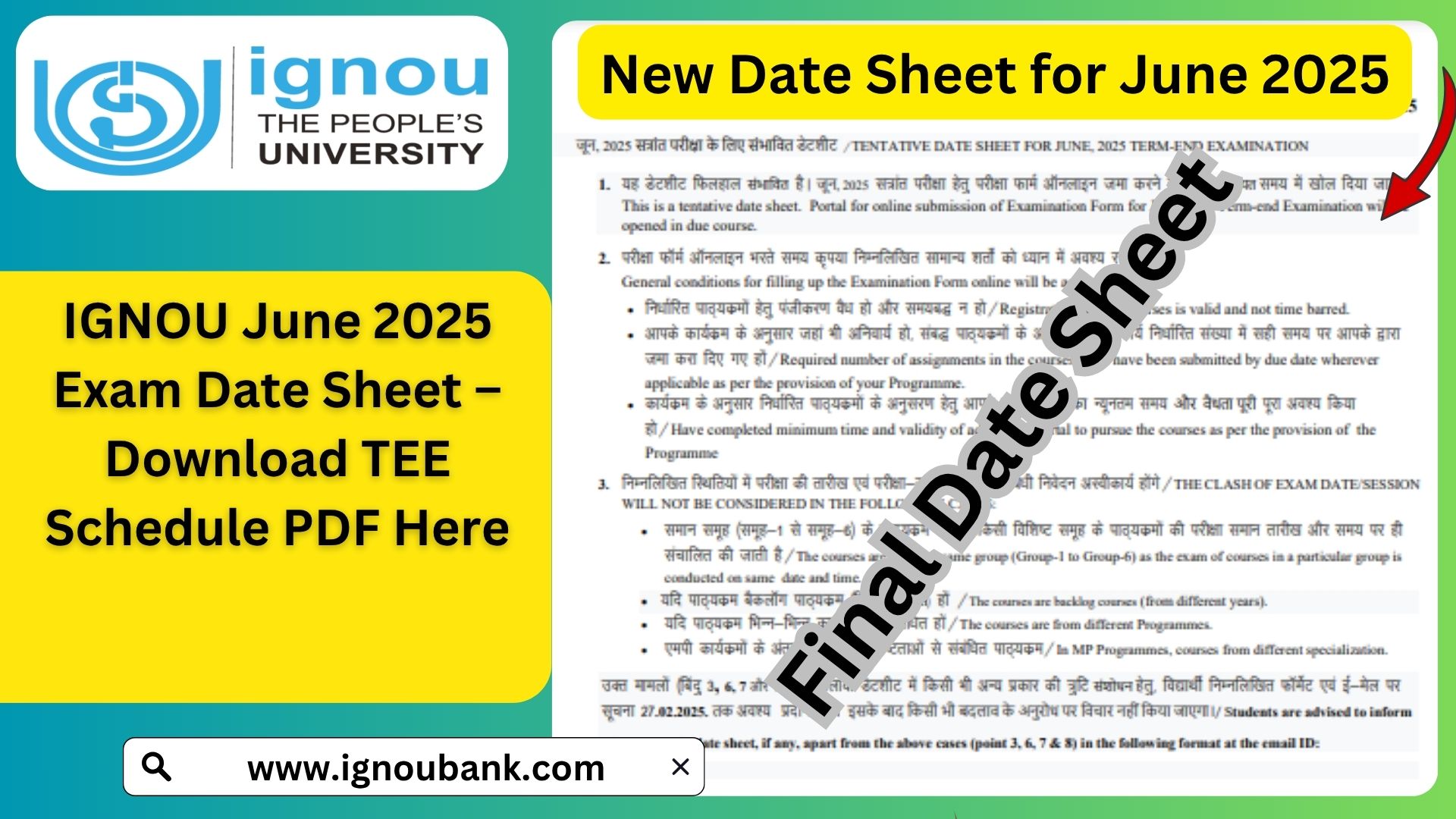 IGNOU June 2025 Exam Date Sheet – Download TEE Schedule PDF Here