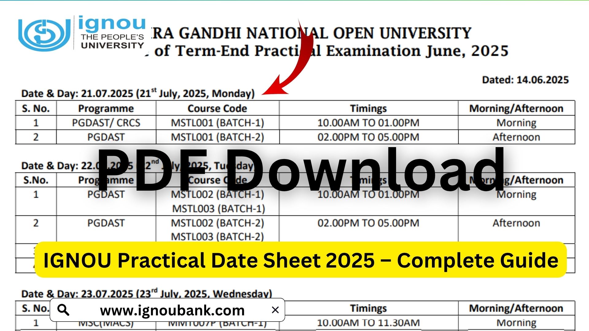 IGNOU Practical Date Sheet 2025 – Complete Guide, Time Table, Download ...