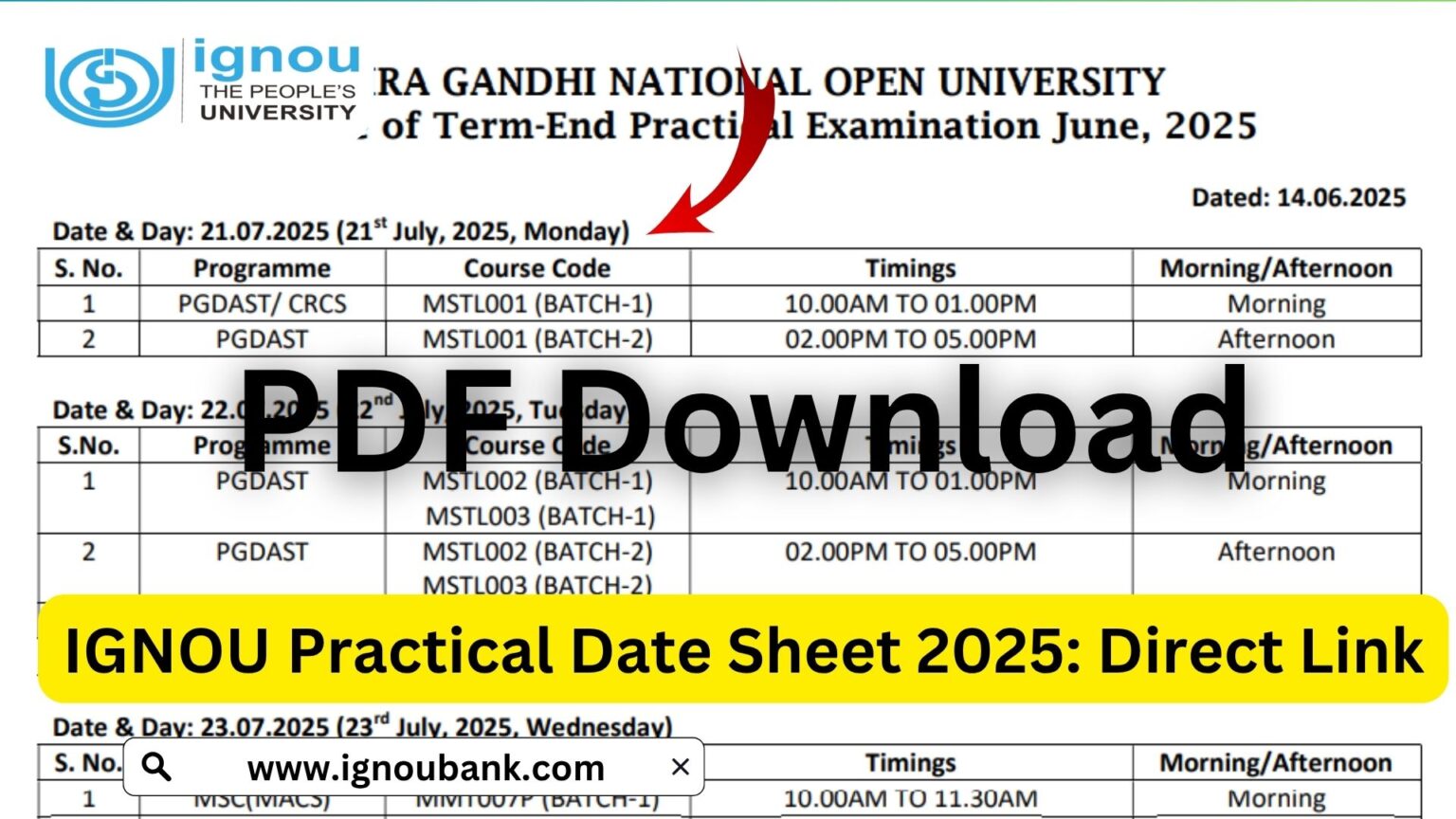 IGNOU Practical Date Sheet 2025 – Download PDF, Detailed Schedule ...