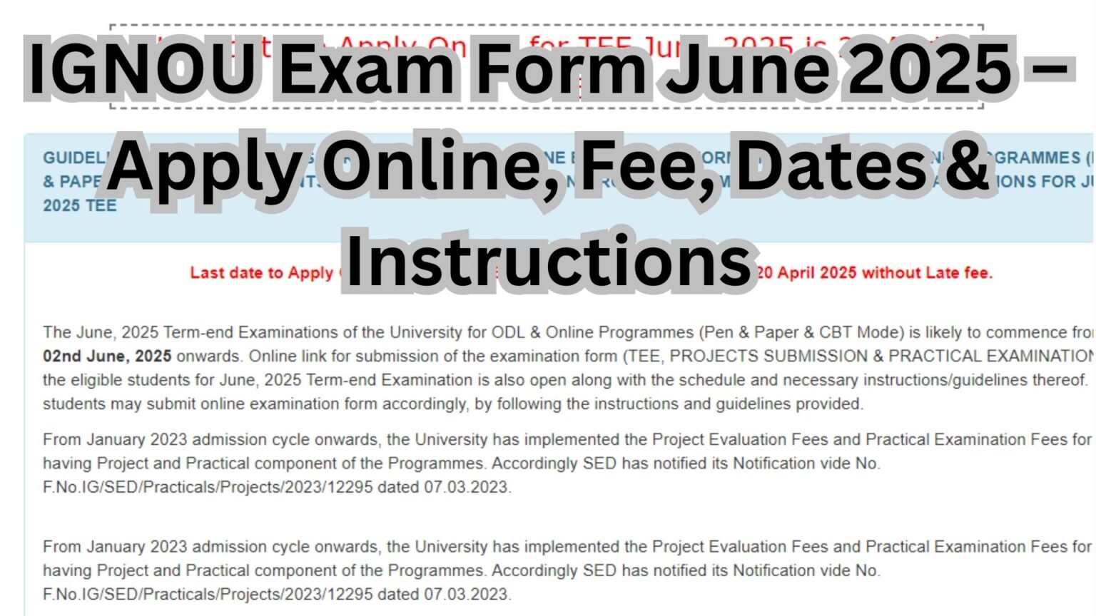 IGNOU Exam Form June 2025: Complete Guide to Application, Deadlines & Fees