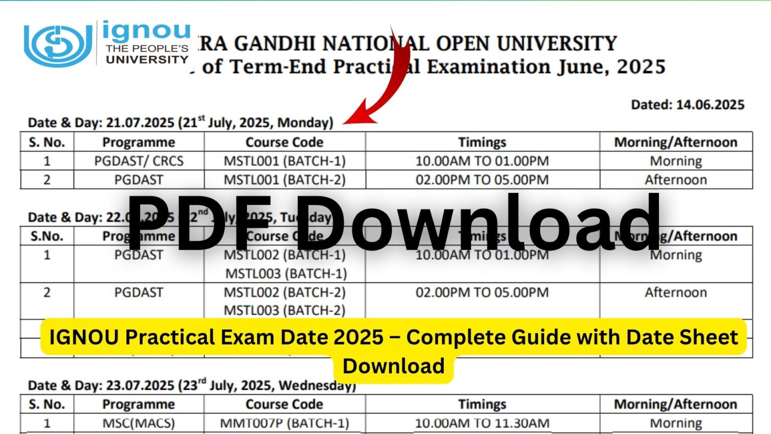 IGNOU Practical Exam Date 2025 – Complete Guide with Date Sheet Download