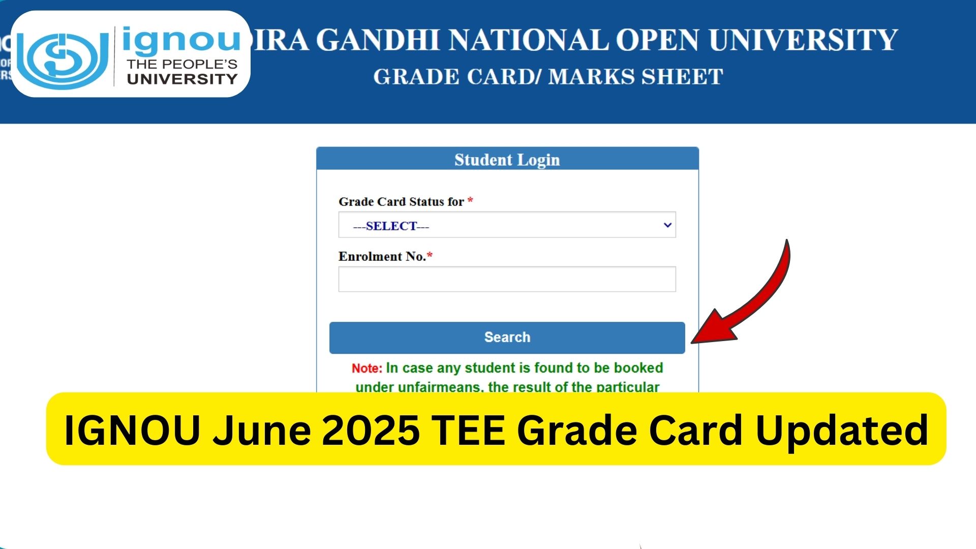 IGNOU June 2025 TEE Grade Card Updated – Check Your Status Online
