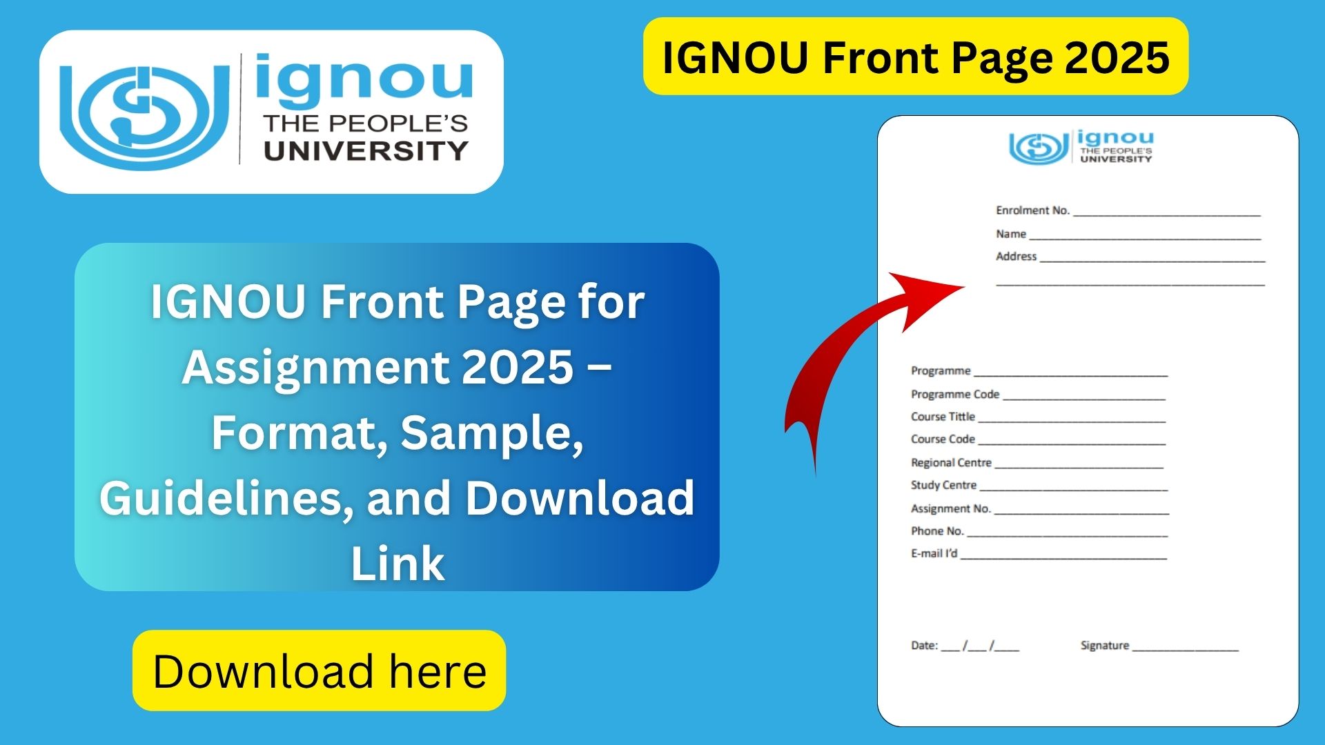 IGNOU Front Page for Assignment 2025 – Format, Sample, Guidelines, and Download Link