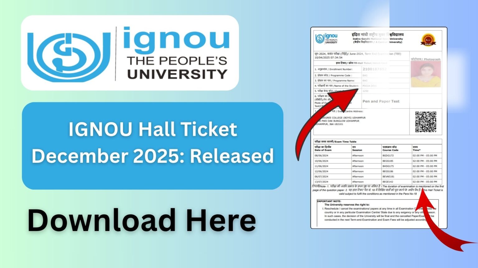 IGNOU Hall Ticket December 2025: How to Download, Exam Instructions ...