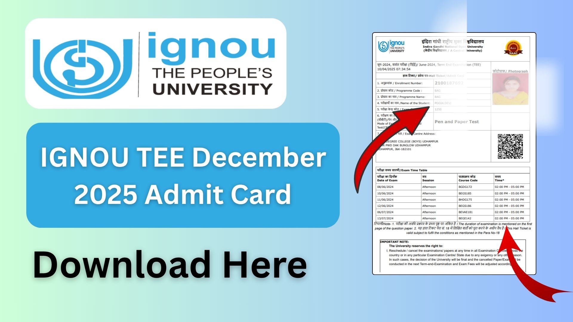 IGNOU TEE December 2025 Admit Card – Download Hall Ticket, Release Date ...