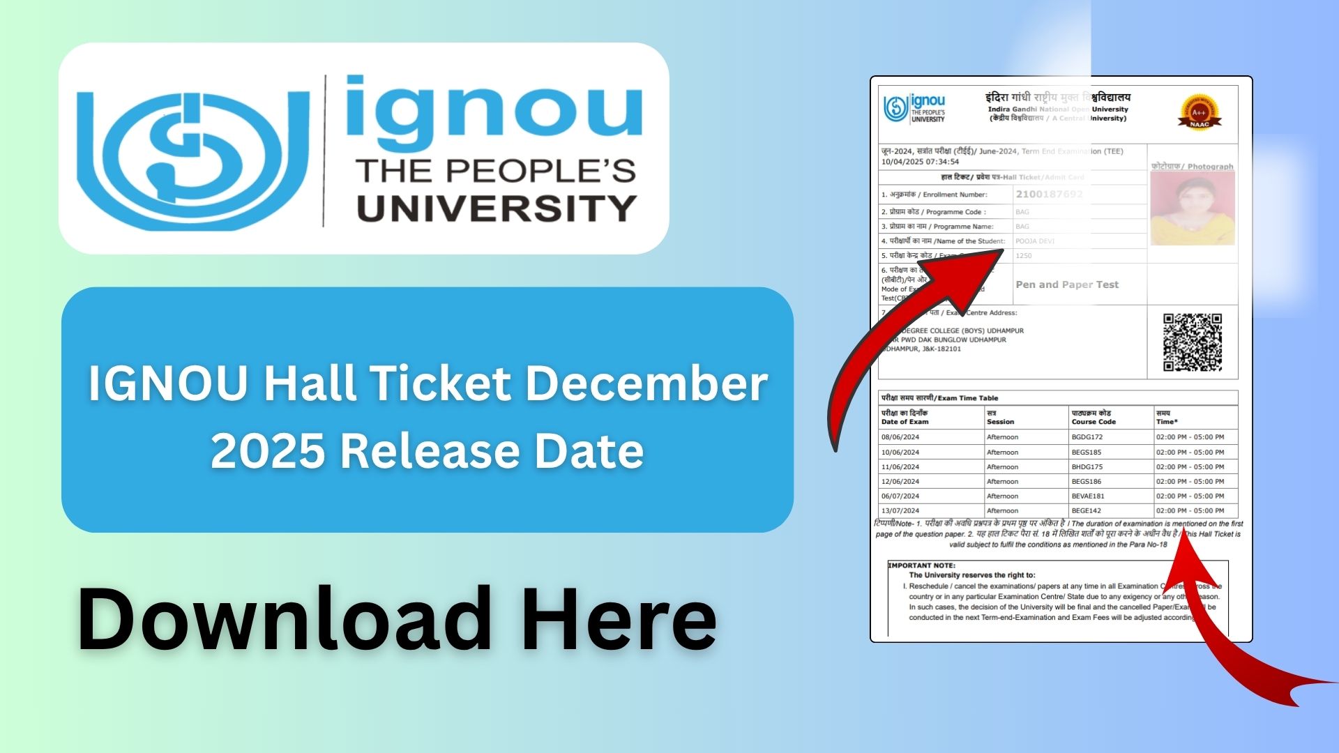 IGNOU Hall Ticket December 2025 Release Date: Complete Guide for Students