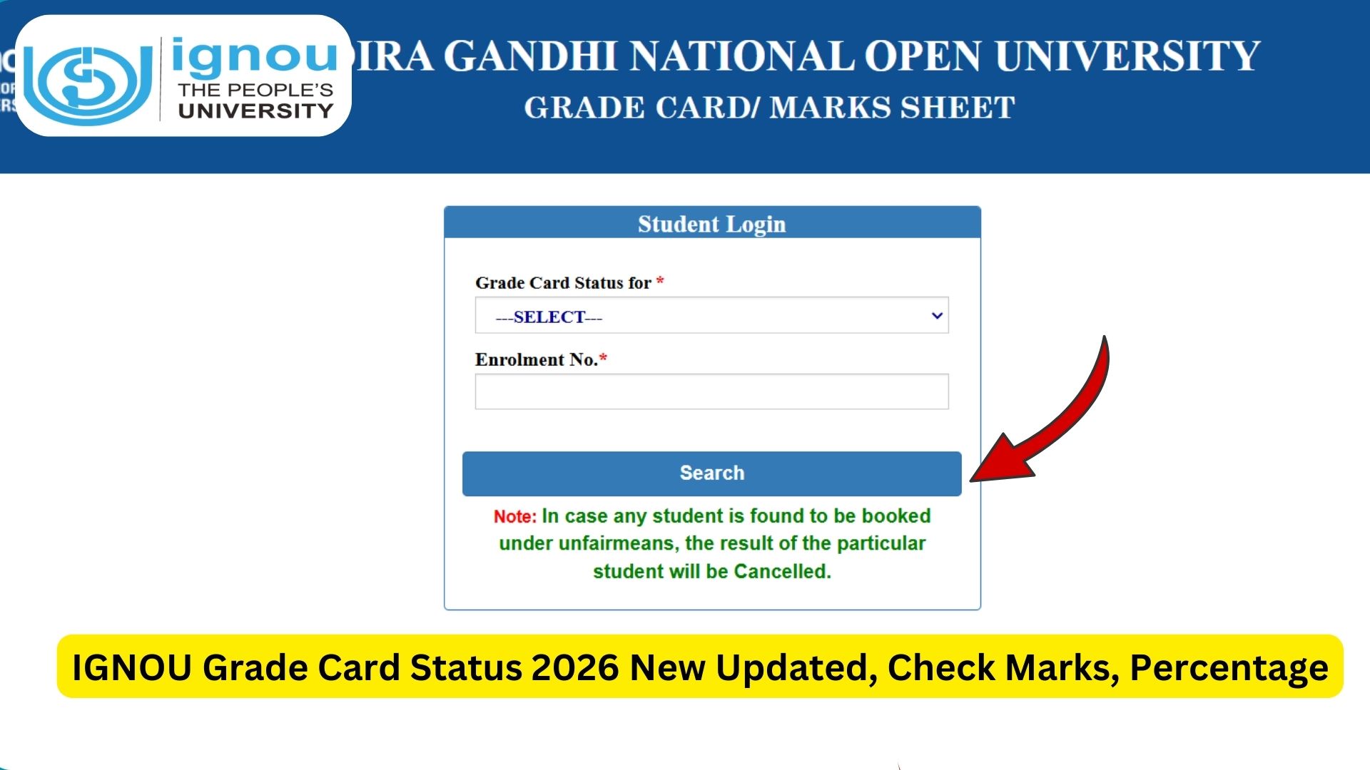 IGNOU Grade Card 2026: Check Status, Marks, Percentage, and Complete Guide